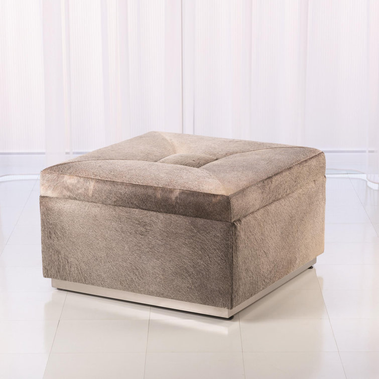 Metro Square Storage Ottoman Grey Hair On Hide Global Views